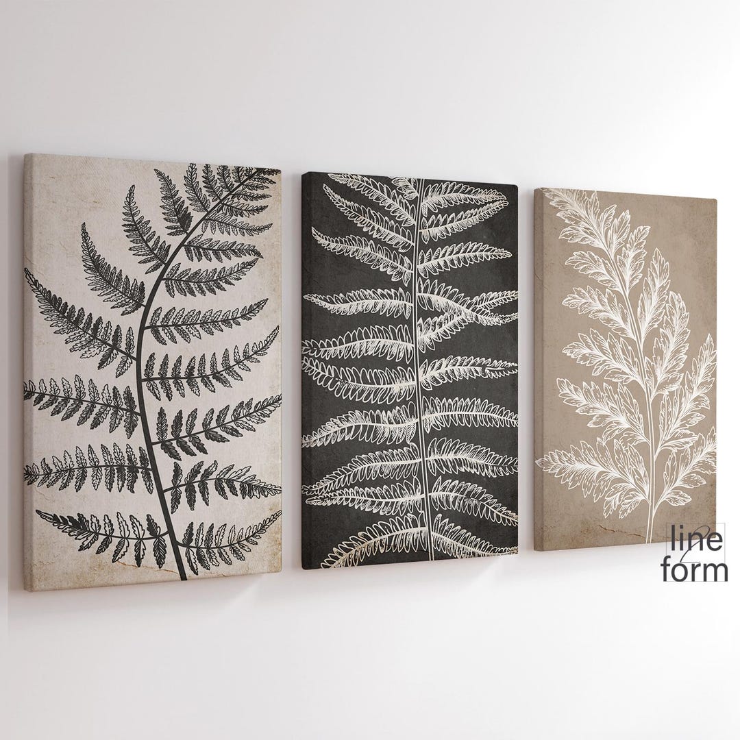 Neutral Botanical Print Set of 3, Fern Botanical Prints, Boho Gallery ...