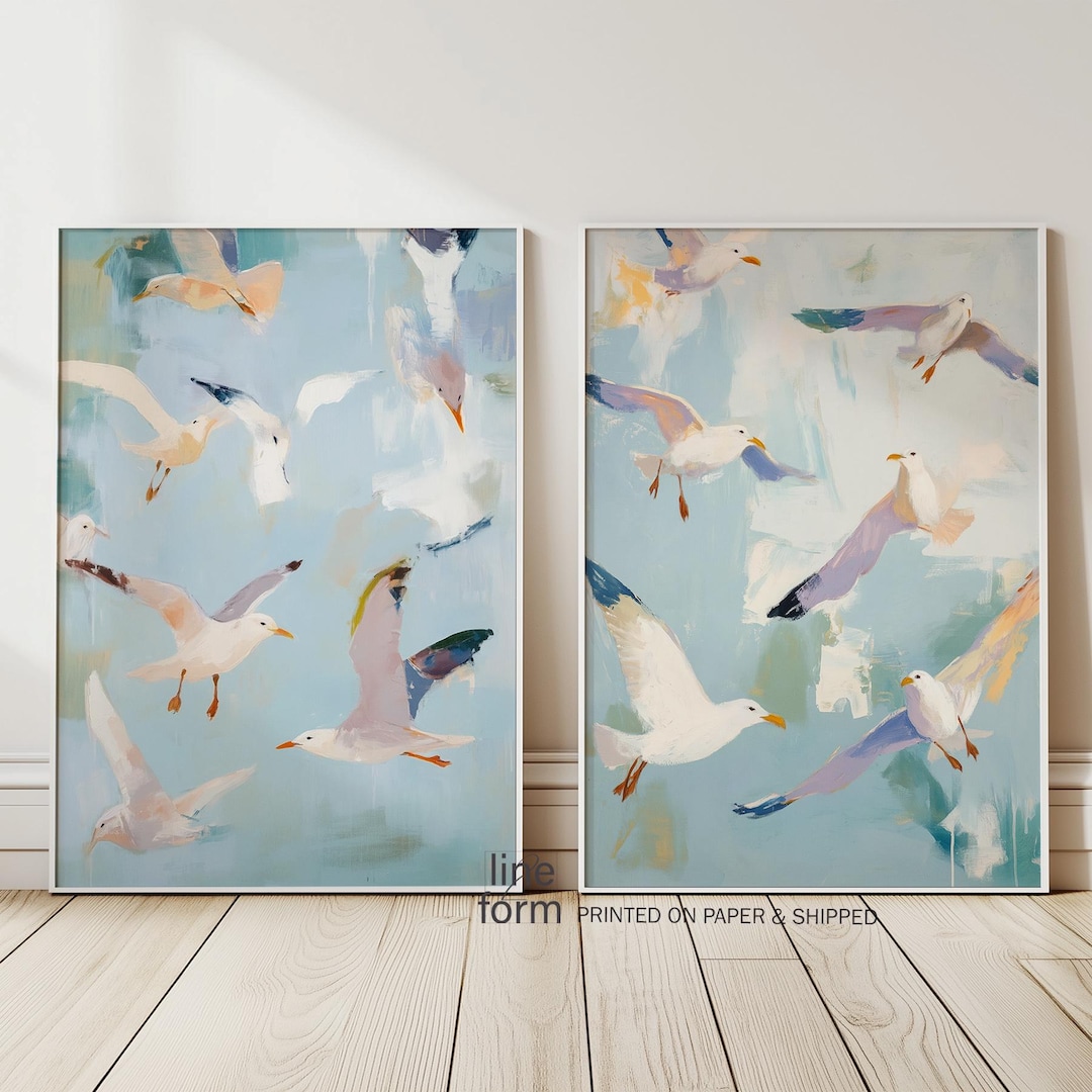 Seagull Wall Art Print Set of 2: Hamptons Style Flying Birds - Etsy