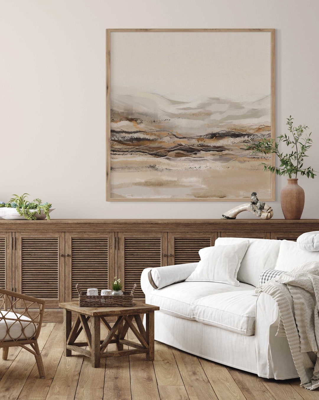 Large Square Beige Abstract Art 40x40 Nordic Print Modern Abstract Art ...