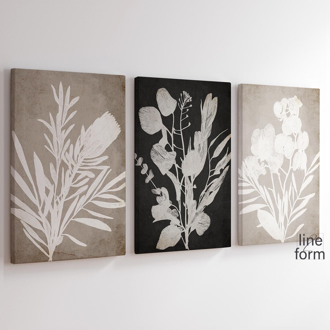 Neutral Floral Print Set of 3 Prints Rustic Botanical Country Decor ...