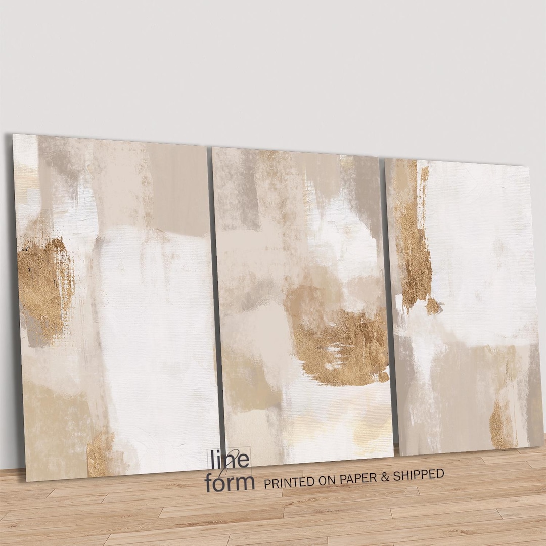 Beige Gold Abstract 3 Piece Wall Art, Modern Abstract Set of Three ...