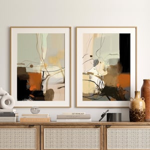 Earth Tone Wall Art Abstract Set of 2 Prints Modern Printable Wall Art ...
