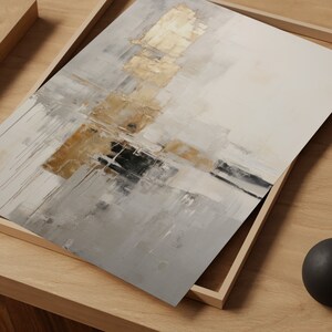 Gray Gold Abstract Art Print Set of 3 Textured Modern Neutral Abstract ...
