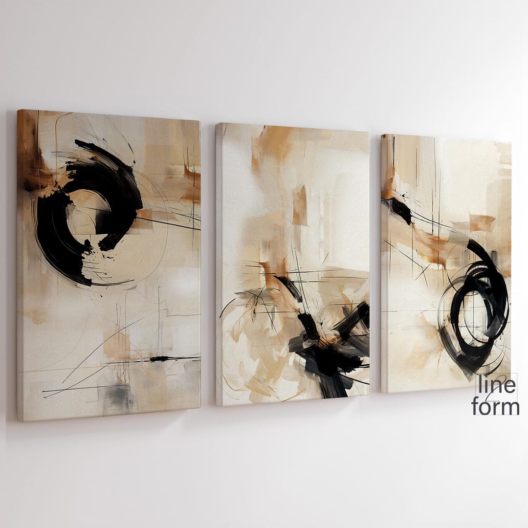 Modern Neutral Abstract Gallery Wall Art Set of 3, Brush Strokes Modern ...