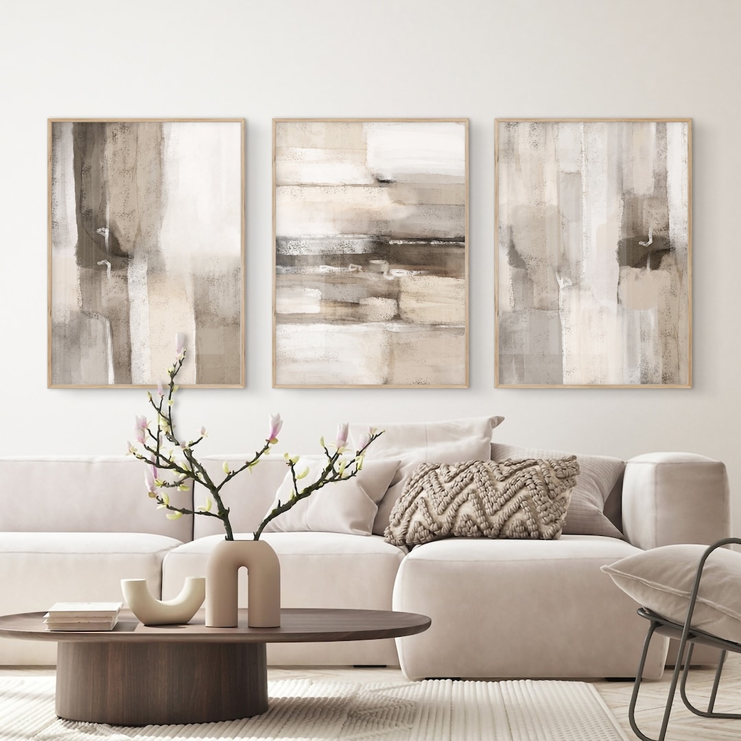 Beige Brown Abstract Art Printable Set of 3 Prints Neutral Abstract ...
