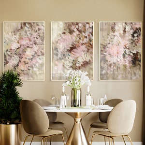 Abstract Floral SET of 3 Prints, Modern Abstract Floral Art, Pastel ...
