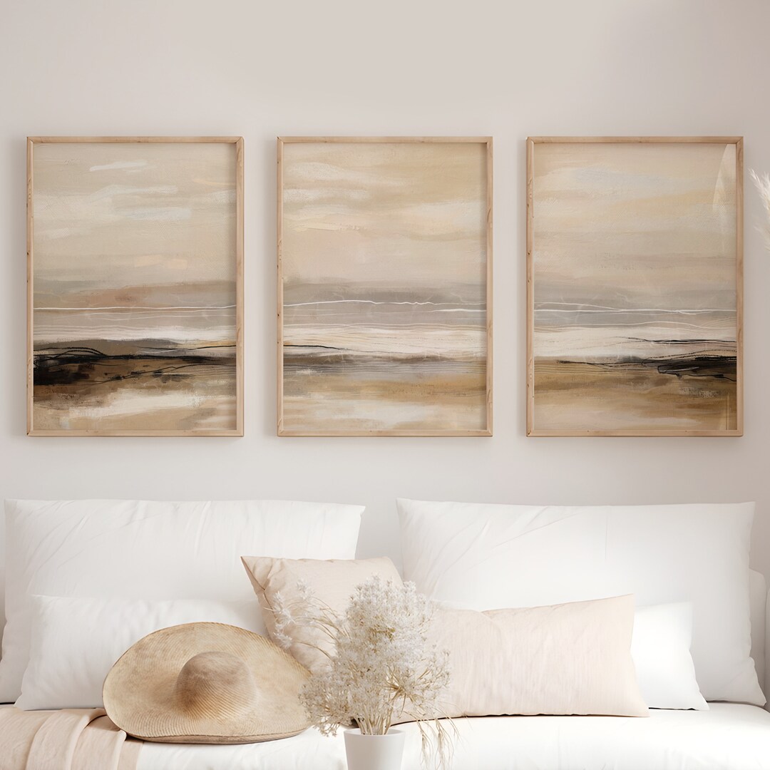 Beige Abstract Landscape Set of 3 Prints, Minimal Neutral Landscape ...