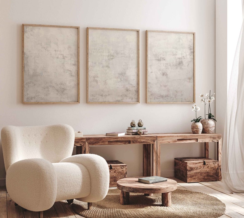 Greige Abstract Gallery Wall Art Set of 3 Simple Neutral - Etsy