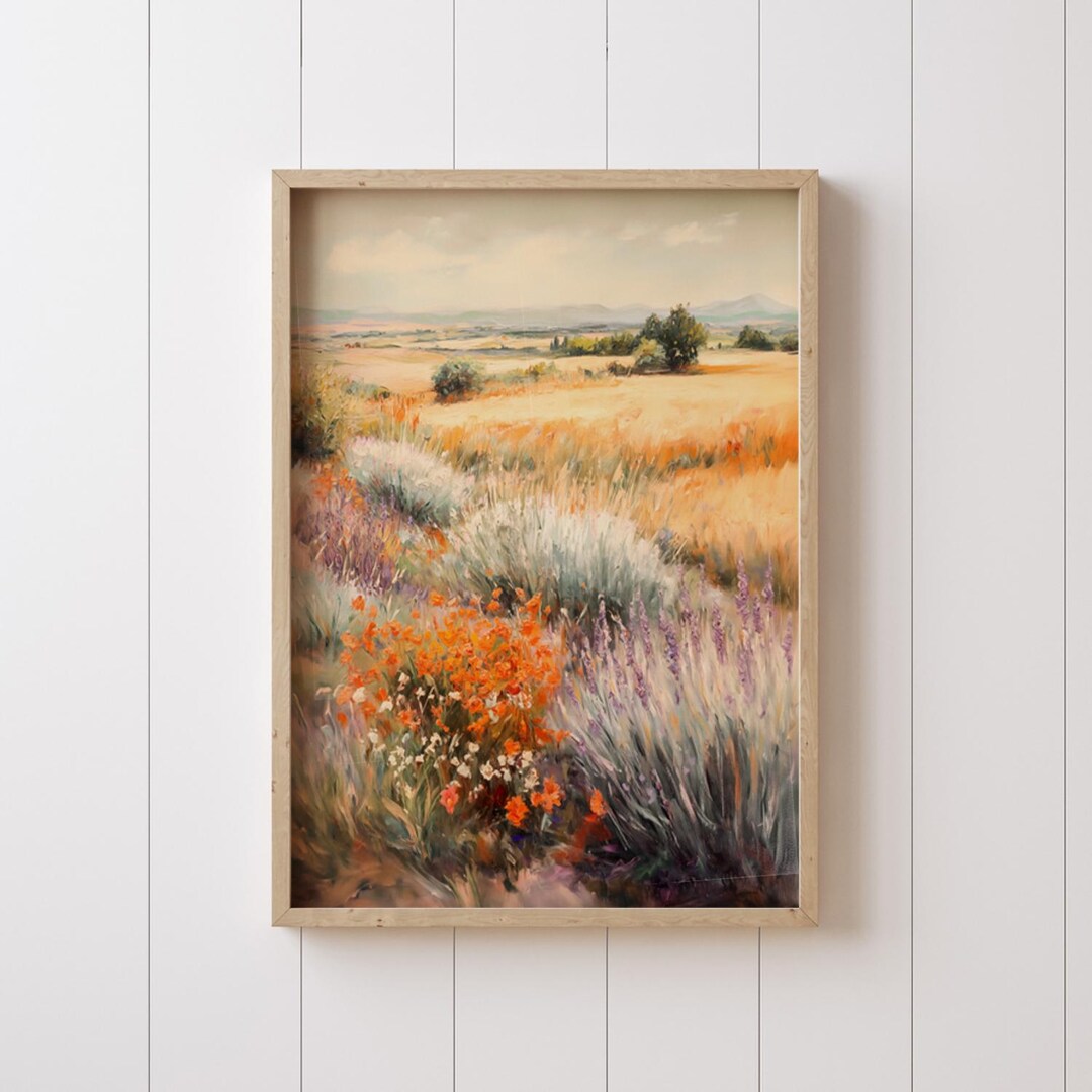 Wildflower Field Landscape Print: Abstract Meadow Wall Art (digital ...