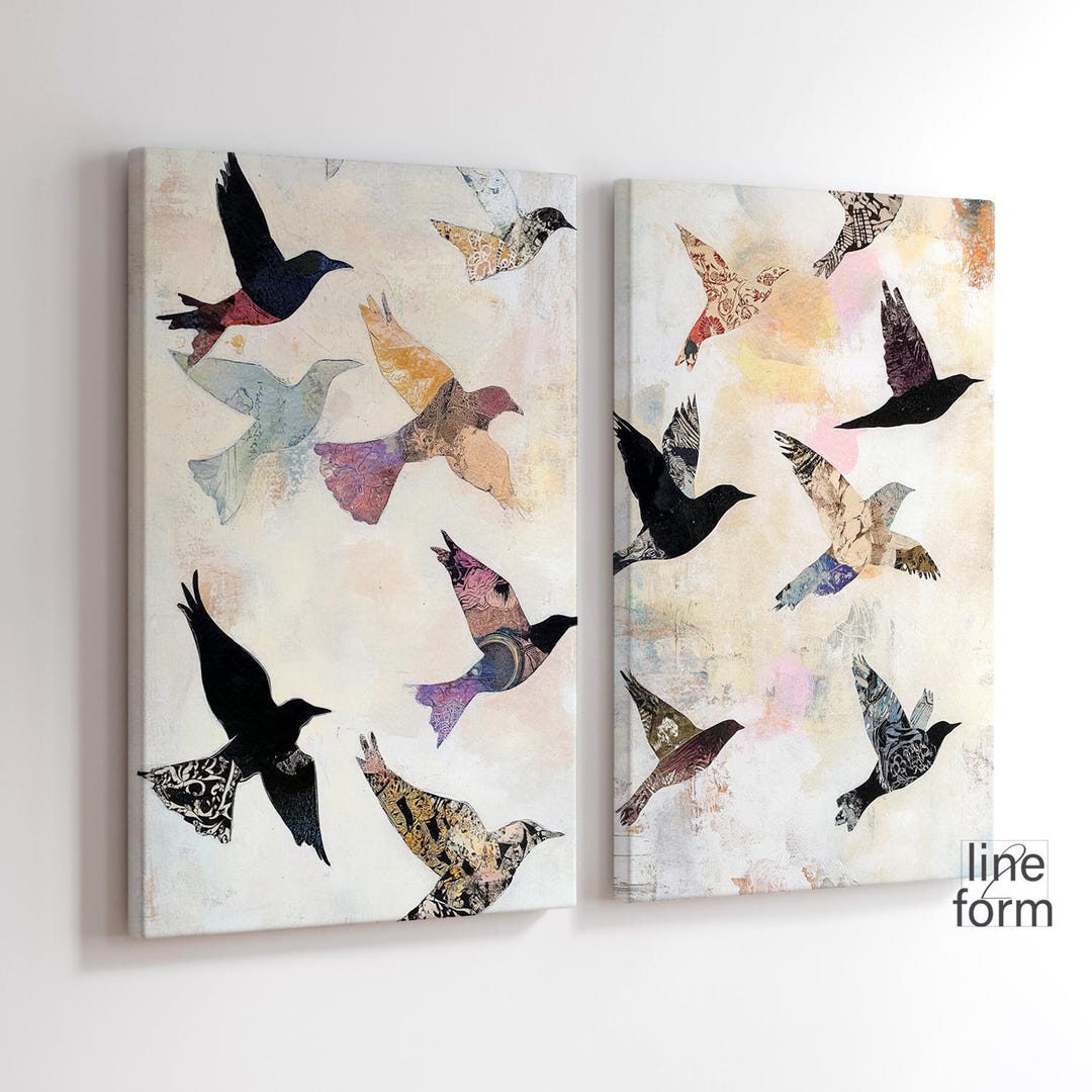 Birds Wall Art Set of 2 Prints, Flying Birds Wall Art Set of 2 Pieces ...