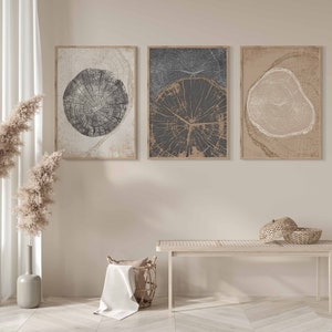 Beige Tree Ring Prints Set of 3 Nordic Prints Tree Stump Prints Tree ...