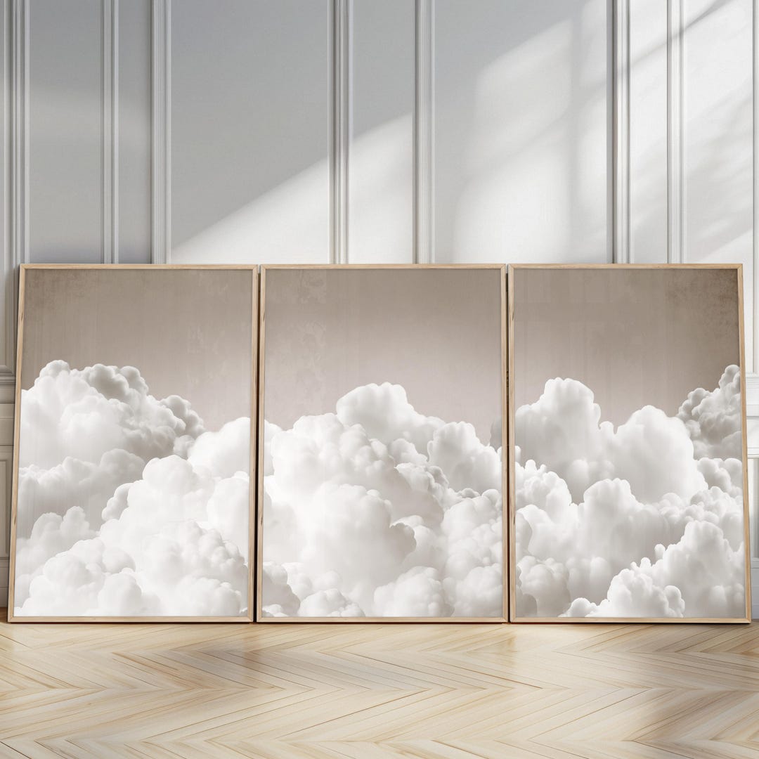 Cloud Wall Art Set of 3 Piece Wall Art, Dreamy Clouds Print, Moody ...