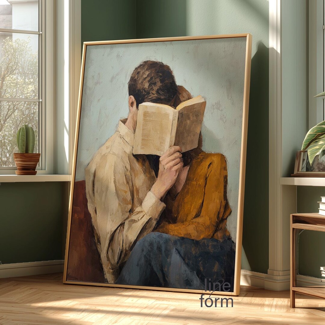 Reading Couple Art Print: Abstract Eclectic Home Decor - Etsy