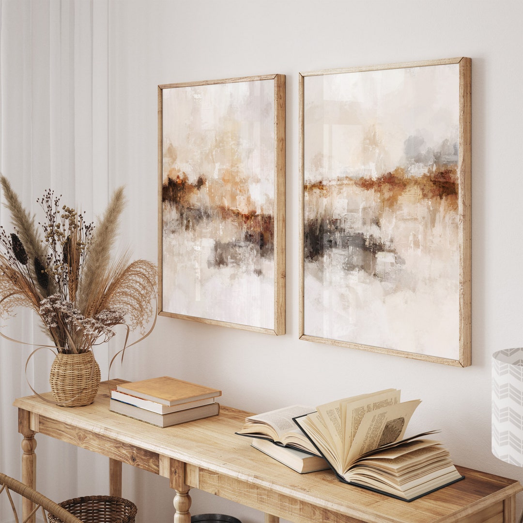 Modern Textured Abstract Set of 2 Prints, Neutral Art Print Set, 2 ...