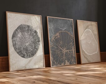 Beige Tree Ring Prints Set of 3 Posters Wood Slice Prints Tree Ring Art ...