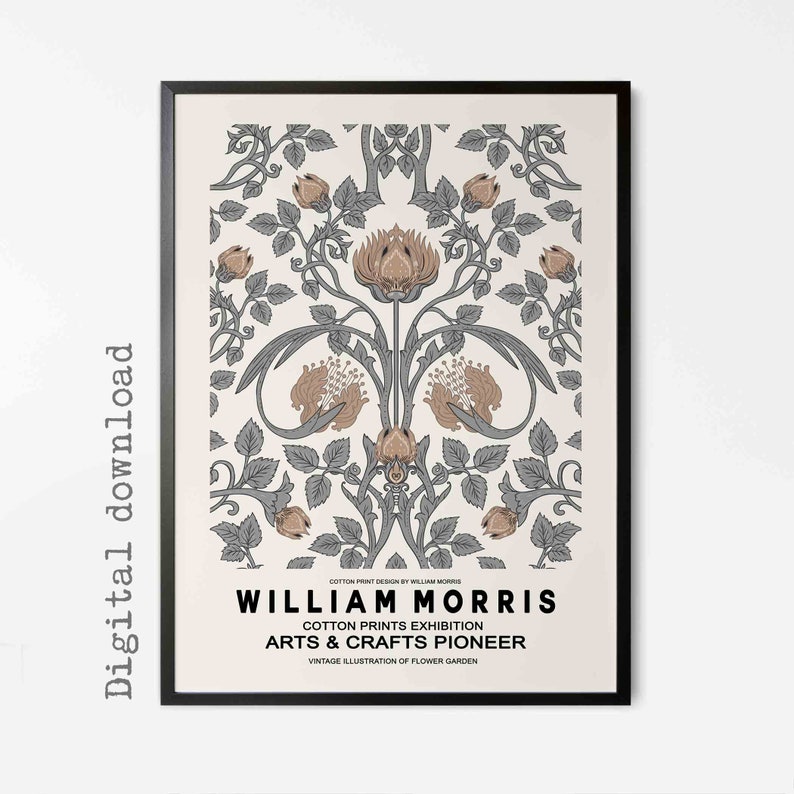 William Morris Exhibition Poster Set of 3: Beige Botanical Art Nouveau ...