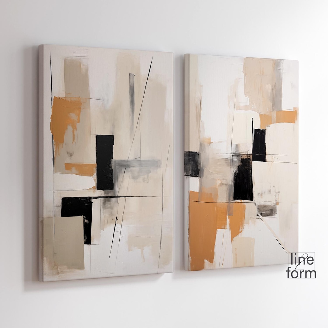 Neutral Modern Abstract Set of 2 Prints, Neutral Art Print Set, 2 ...