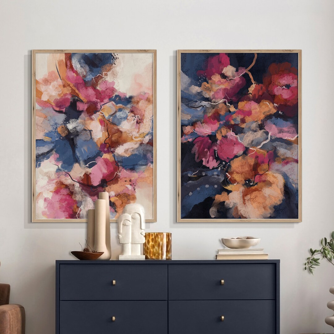 Colorful Abstract Art Print Set of 2 Prints Modern Printable Navy Blue ...
