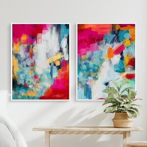 Colorful Abstract Set of 2 Prints Multicolour Painting Vibrant Colors ...