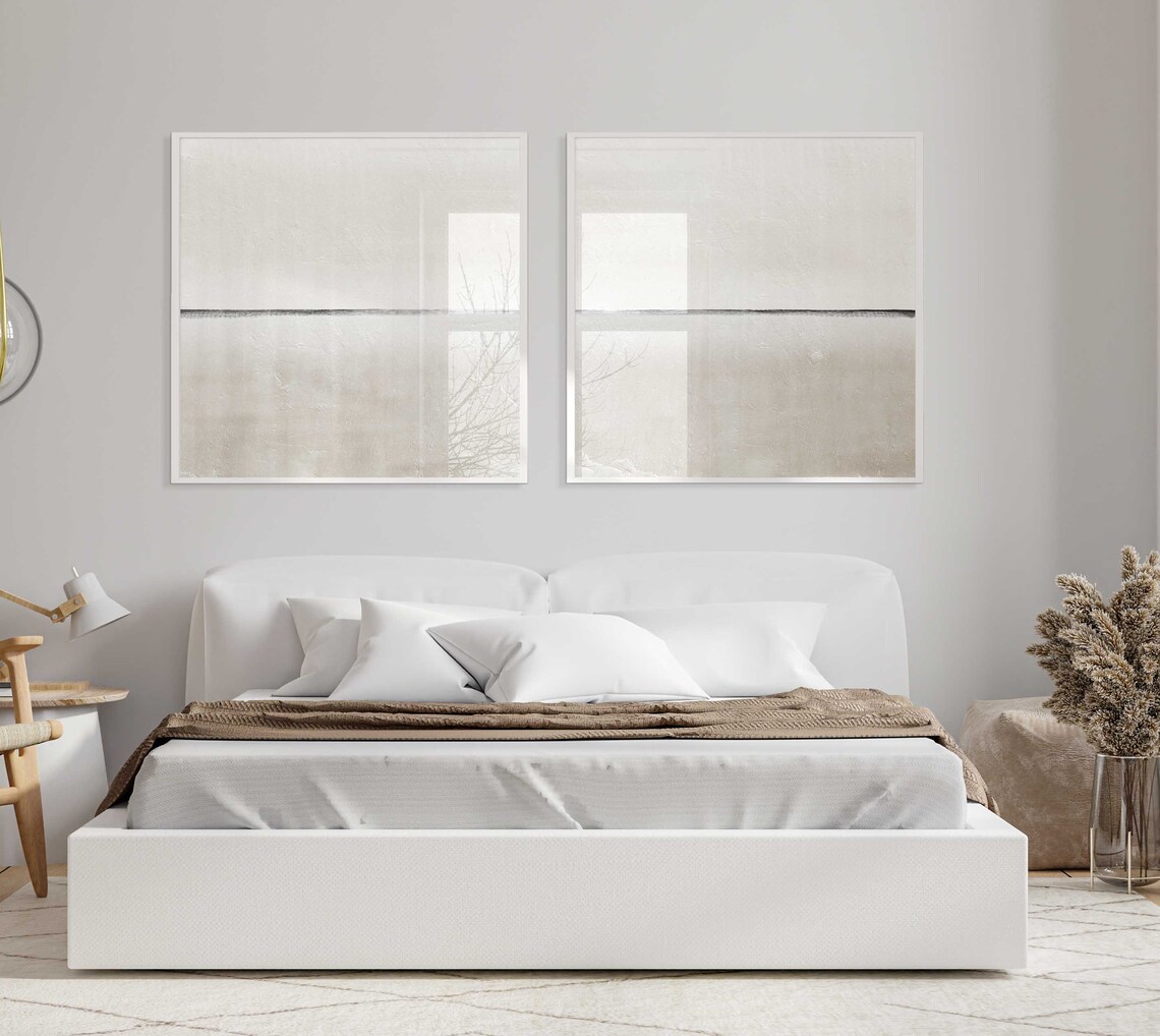 Neutral Square Minimal Textured Abstract Set of 2 Nordic - Etsy