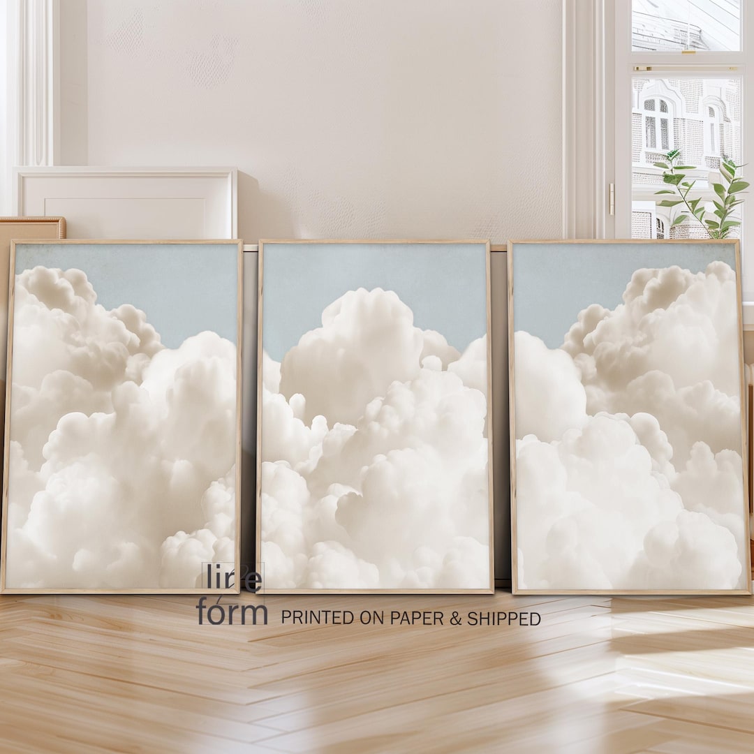 Cloud Wall Art Set of 3 Piece Wall Art, Dreamy Clouds Print, Moody ...