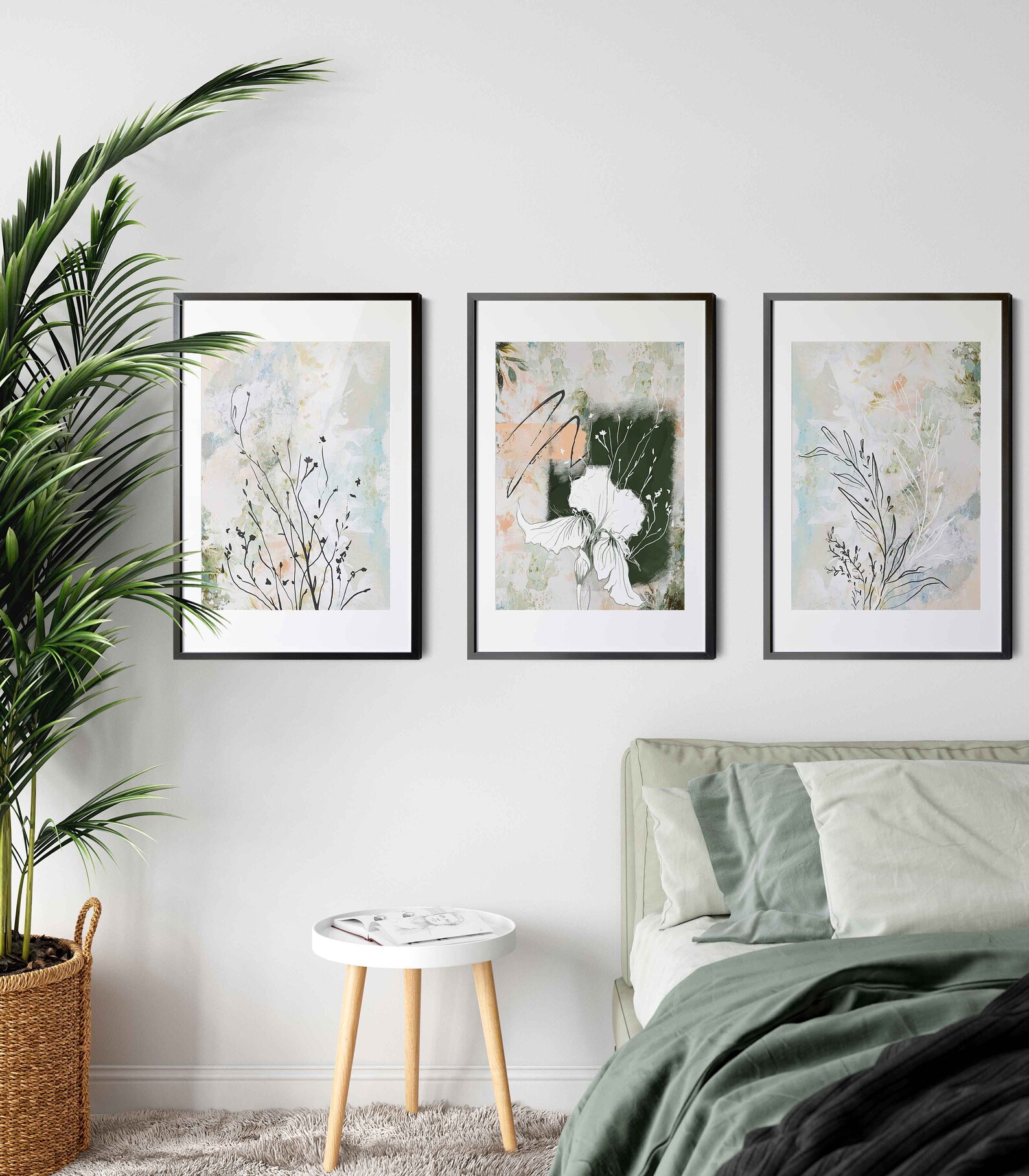 Flower Line Drawing Gallery Wall Art Set of 3 Beige Nordic - Etsy