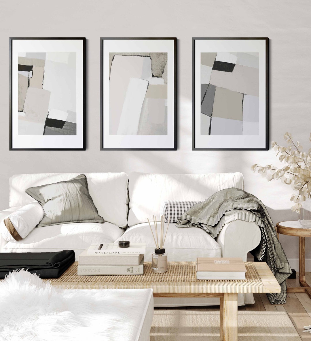 Greige Simple Abstract Gallery Wall Art Set of 3 Neutral Nordic Prints ...