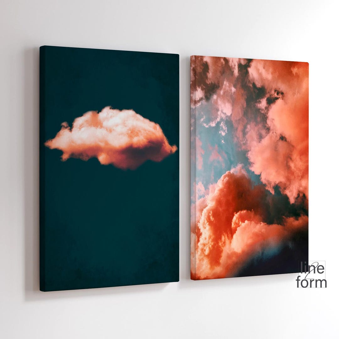 Cloud Wall Art Set of 2 Piece Turquoise Pink Cloud Print Cloud Prints ...