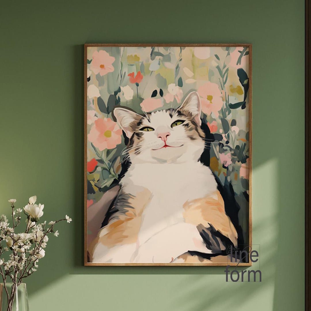 Cat Art Print, Printable Cat Wall Art, Colorful Cat Wall Art, Abstract ...