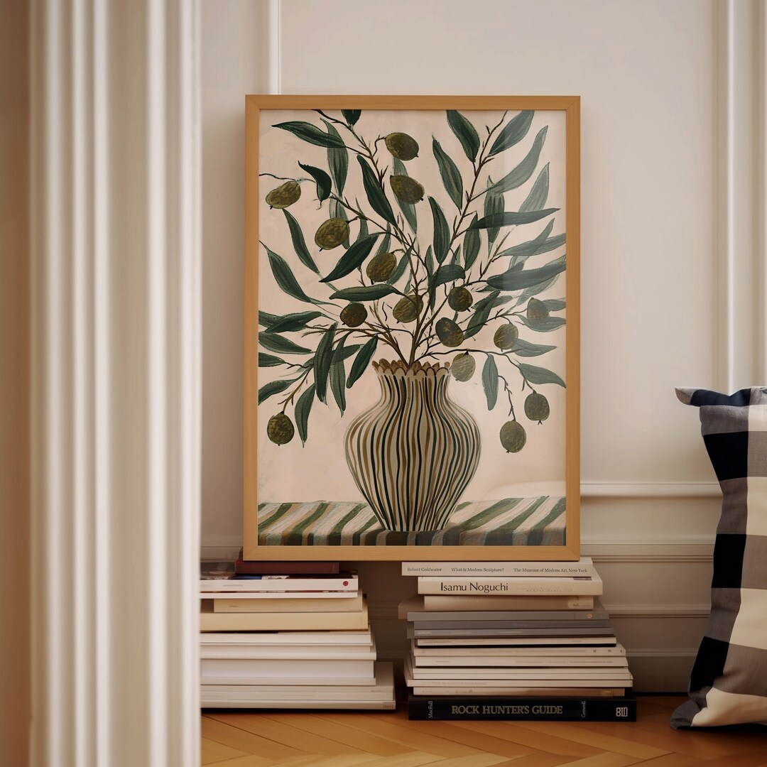 Olive Branch Vase Art Print: Scandi Boho Botanical Decor (digital ...