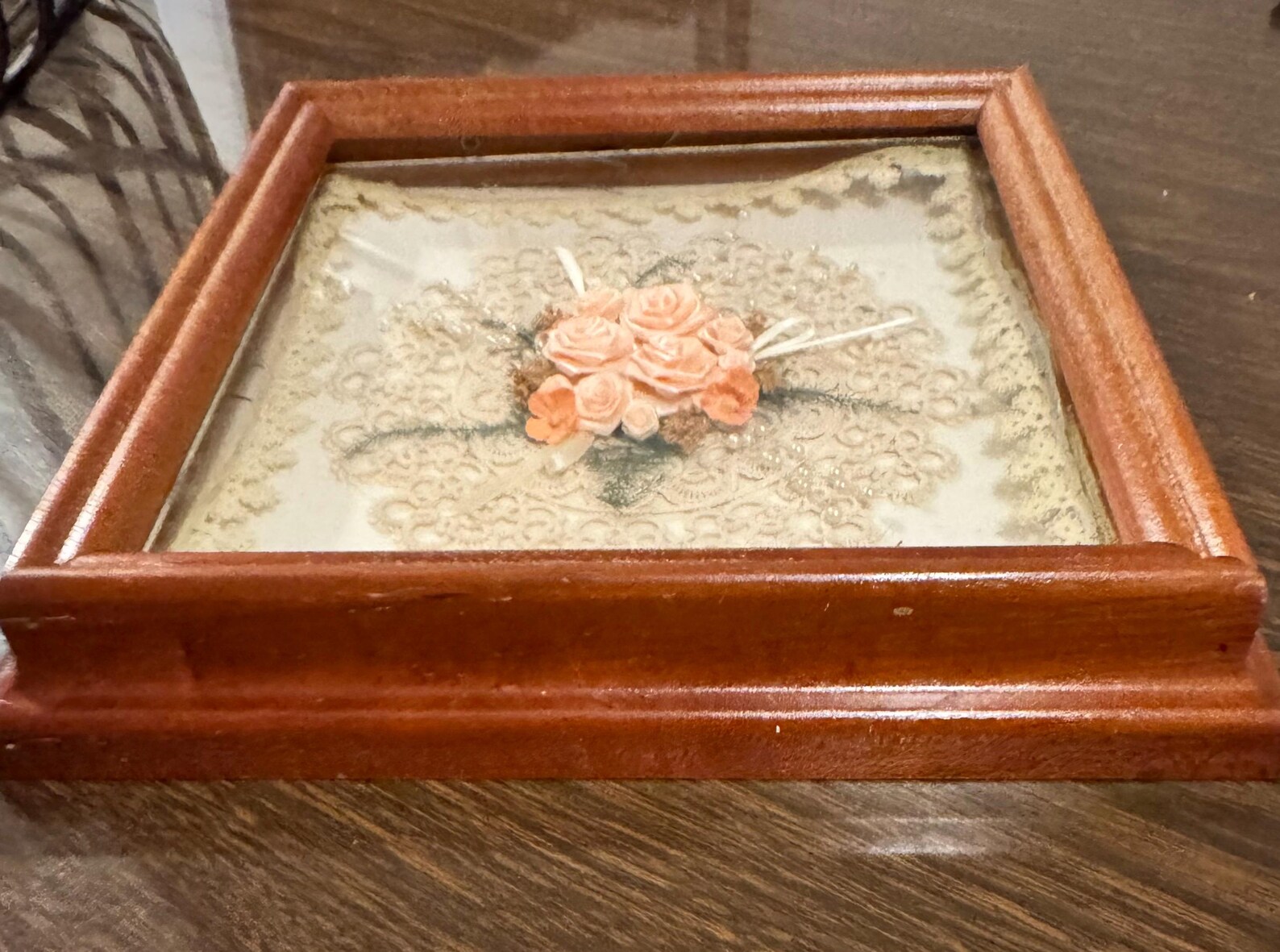 Vintage Lace Shadow Box Art L Romantic Wedding Keepsake | Framed Floral ...