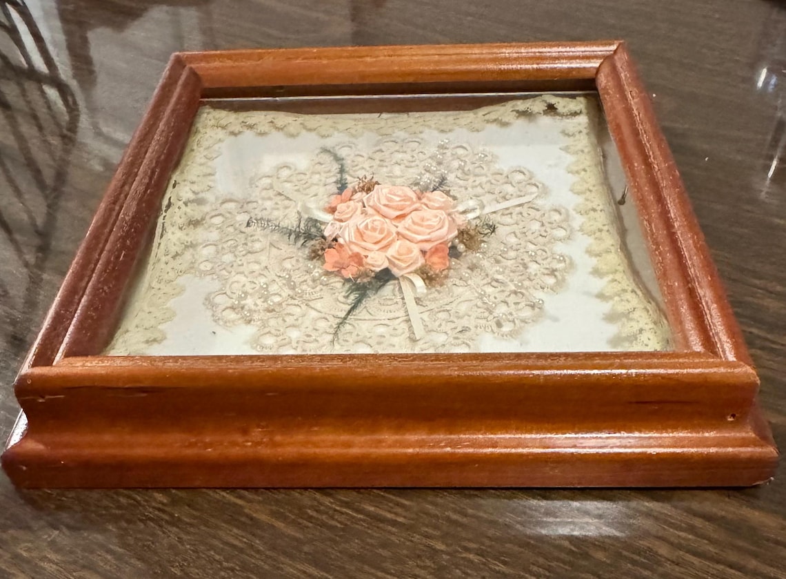 Vintage Lace Shadow Box Art L Romantic Wedding Keepsake | Framed Floral ...