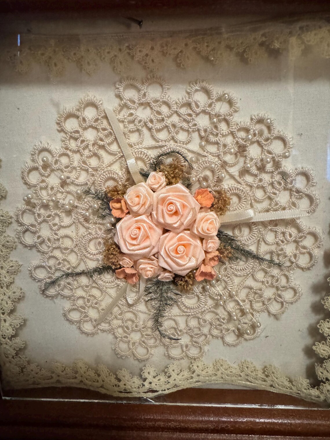 Vintage Lace Shadow Box Art L Romantic Wedding Keepsake | Framed Floral ...