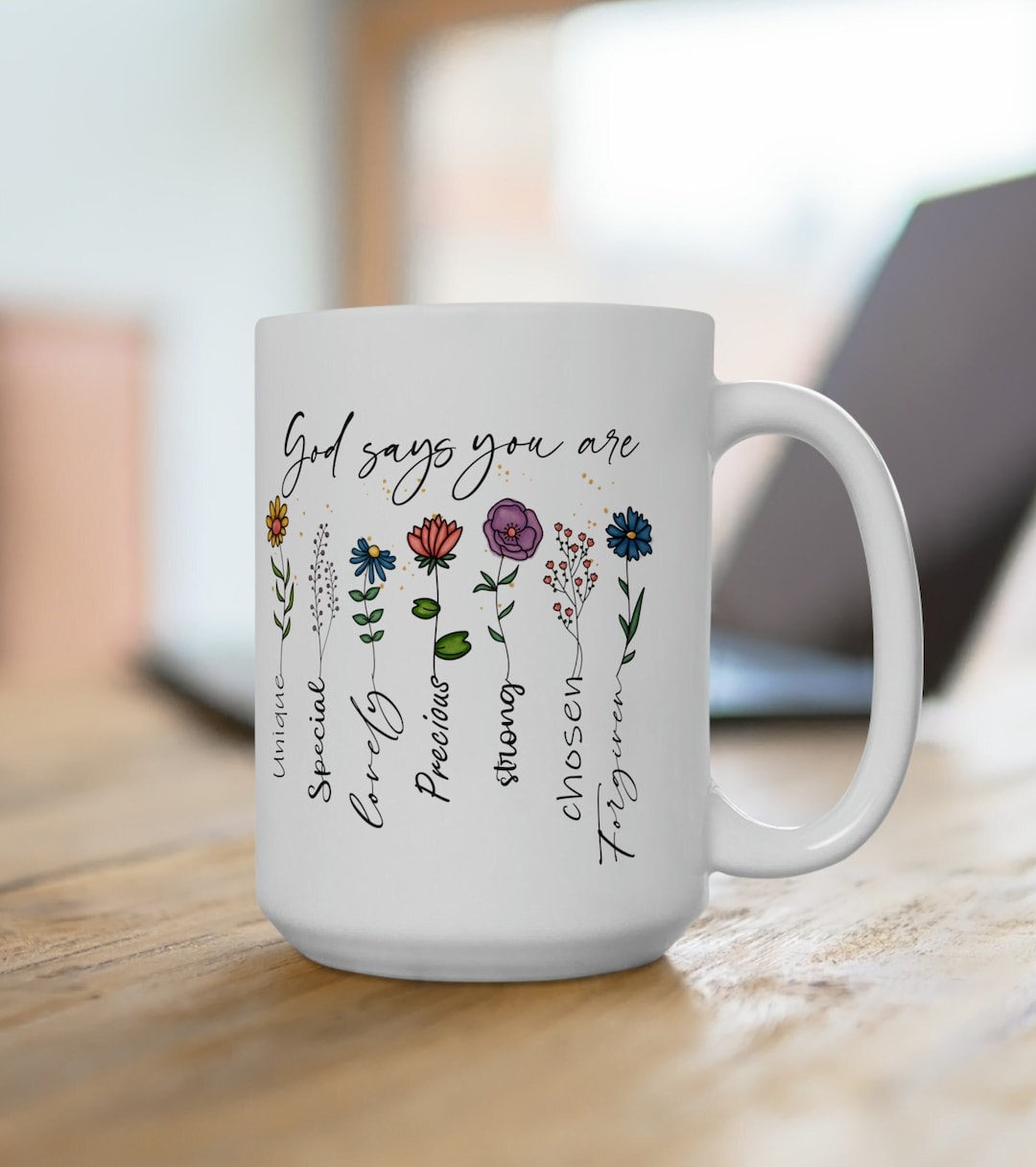 Bible Quotes Mug, God Says You Are, Flower Mug, Christian Mug ...