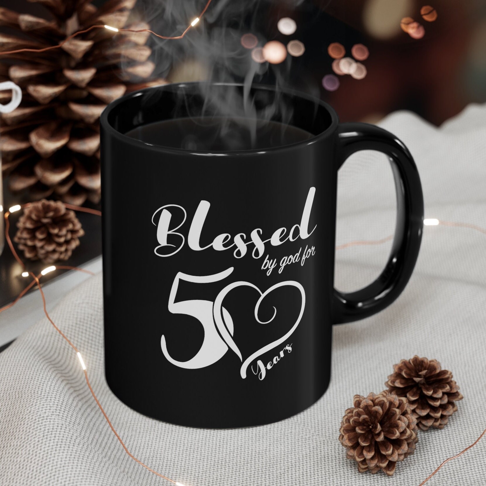 50th BIRTHDAY MUG, Happy 50th Birthday, Blessed by God for 50 Years, Turning 50, Fiftieth ...