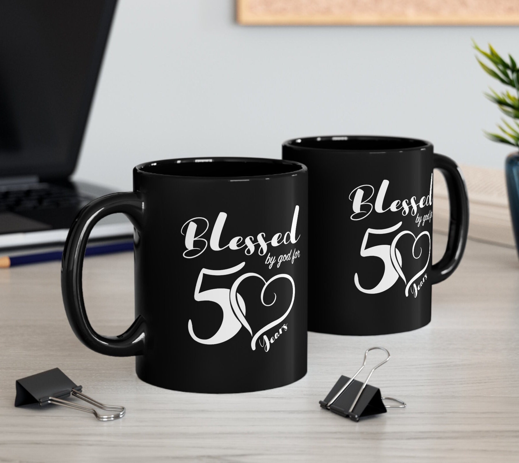 50th BIRTHDAY MUG, Happy 50th Birthday, Blessed by God for 50 Years ...
