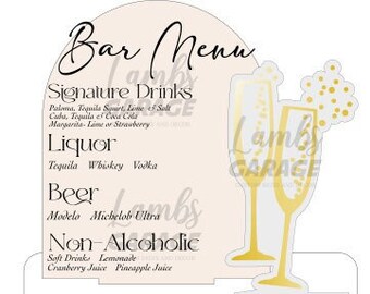 Wedding Bar Sign Menu SVG Custom Bar Sign SVG Champagne Flute Bar Sign ...