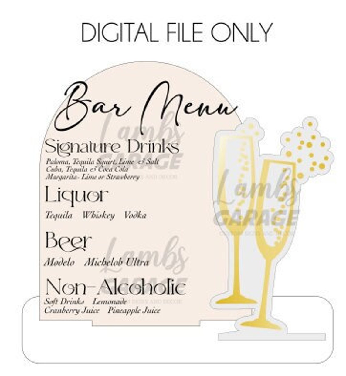 Elegant Wedding Bar Menu SVG | Custom Champagne Flute Sign | Laser Cut ...