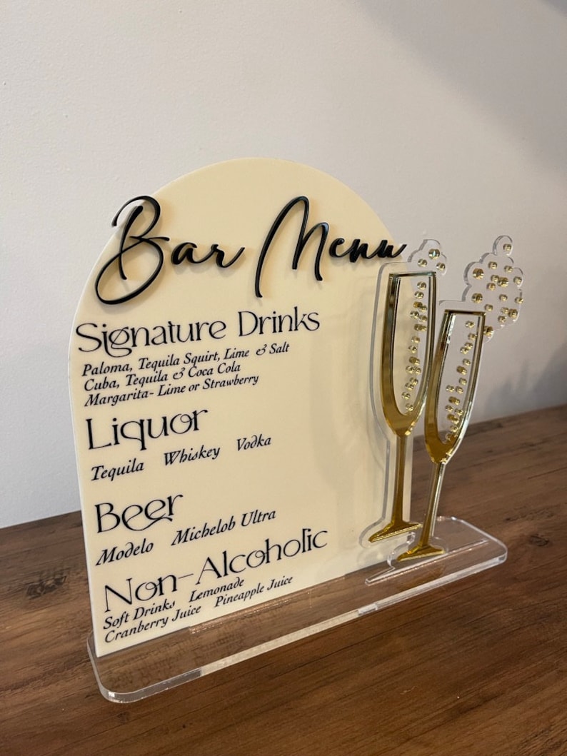 Elegant Wedding Bar Menu SVG | Custom Champagne Flute Sign | Laser Cut ...