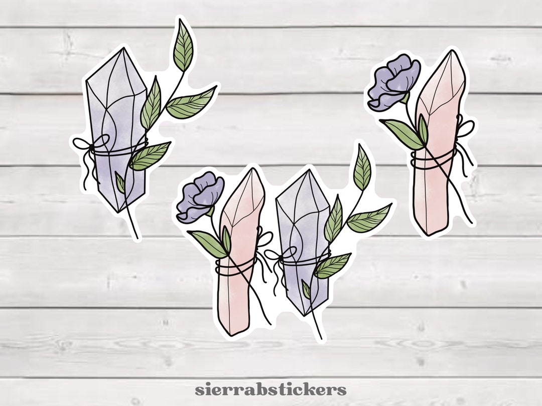 Crystal Sticker Set, Watercolor Crystal Sticker, Witchy Set, Purple and ...
