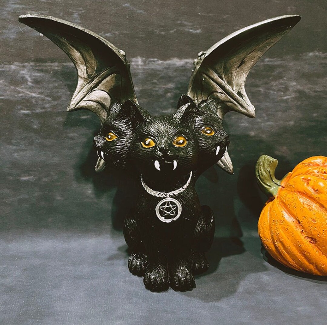 Three-headed Cat Bat Wing Gothic Statue Halloween Black - Etsy