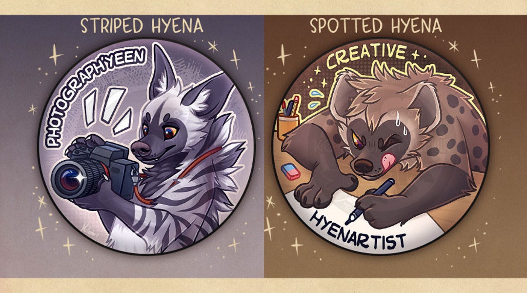 Spotted Hyena & Striped Hyena BADGE / BIG MAGNET - Etsy UK