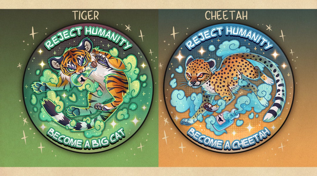 Tiger & Cheetah - BADGE / MAGNET - Fantasy Transformation Potion ...