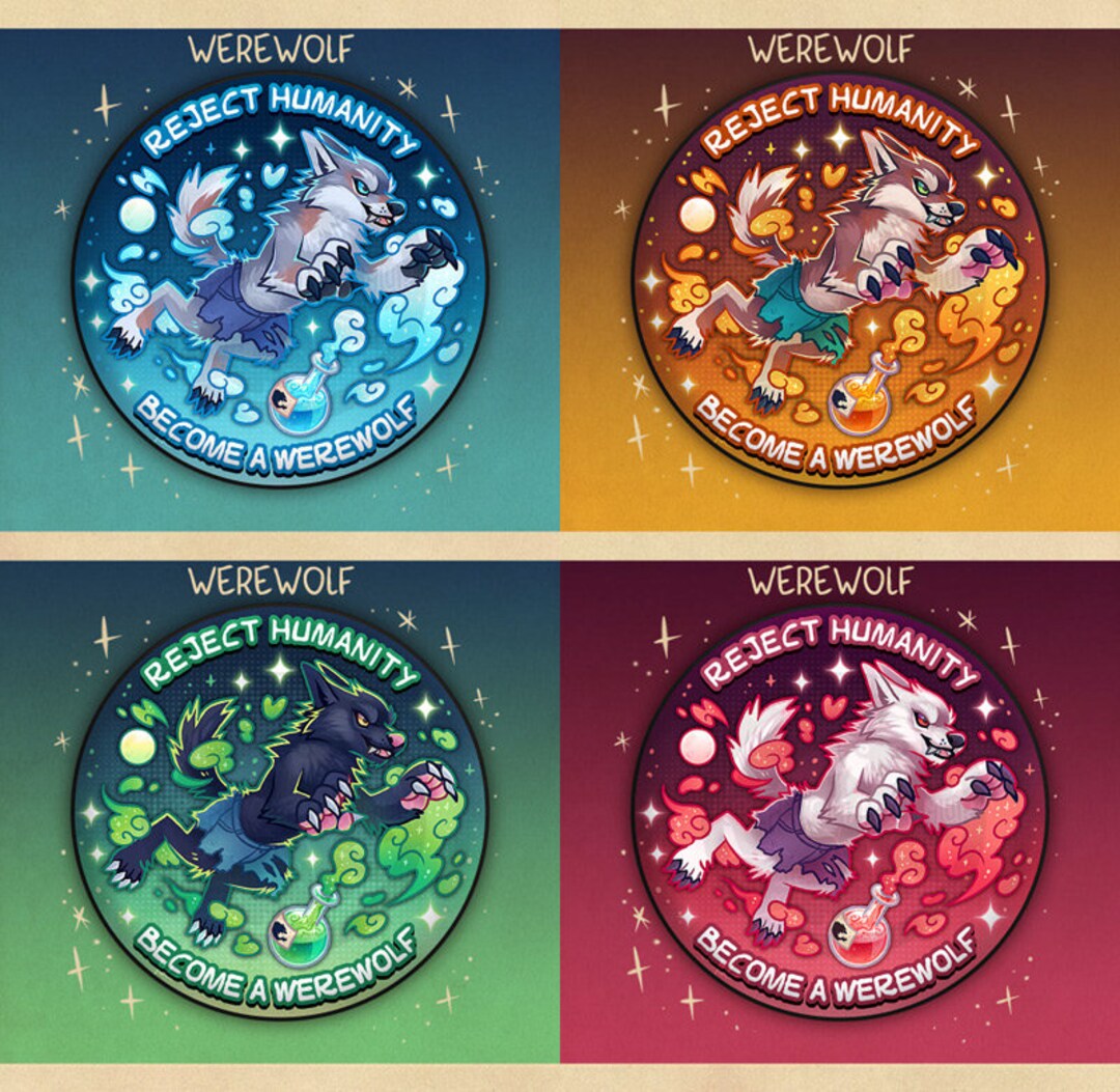 Werewolf - MAGNET / BIG BADGE - Fantasy Wolf Potion Transformation ...