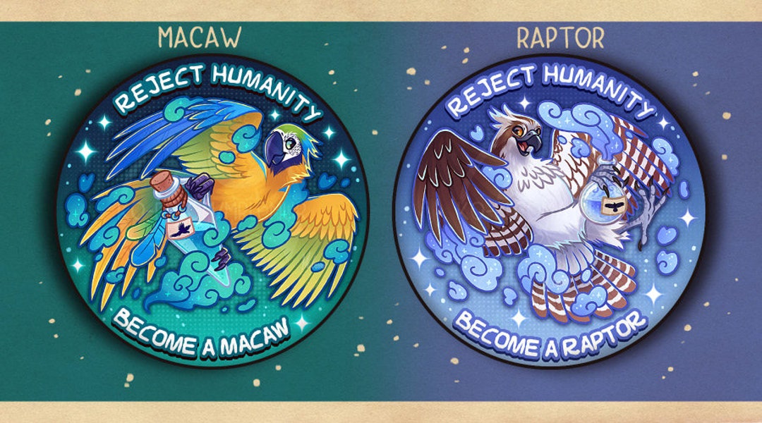 Macaw & Raptor - BADGE / MAGNET - Become a BIRD - Reject Humanity ...