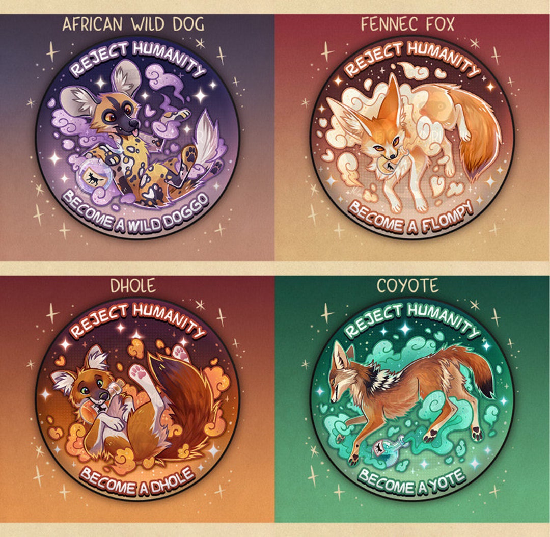Lycaon, Fennec Fox, Dhole & Coyote - BADGE / MAGNET - Animal ...