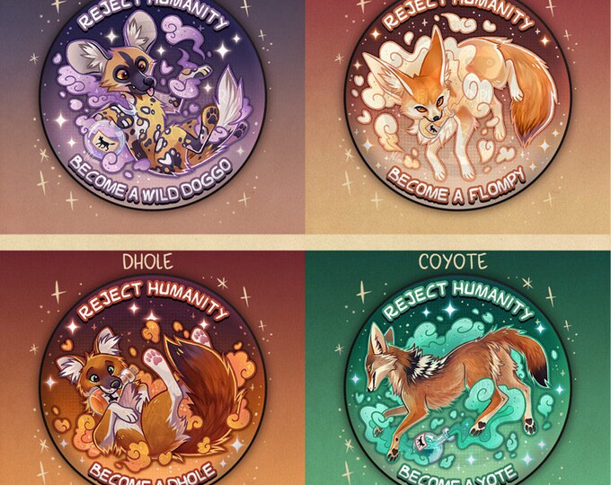 Lycaon, Fennec Fox, Dhole & Coyote - BADGE / MAGNET - Animal ...