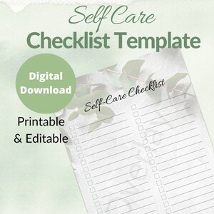 Self-care Checklist Instant Download PDF Printable Template - Etsy