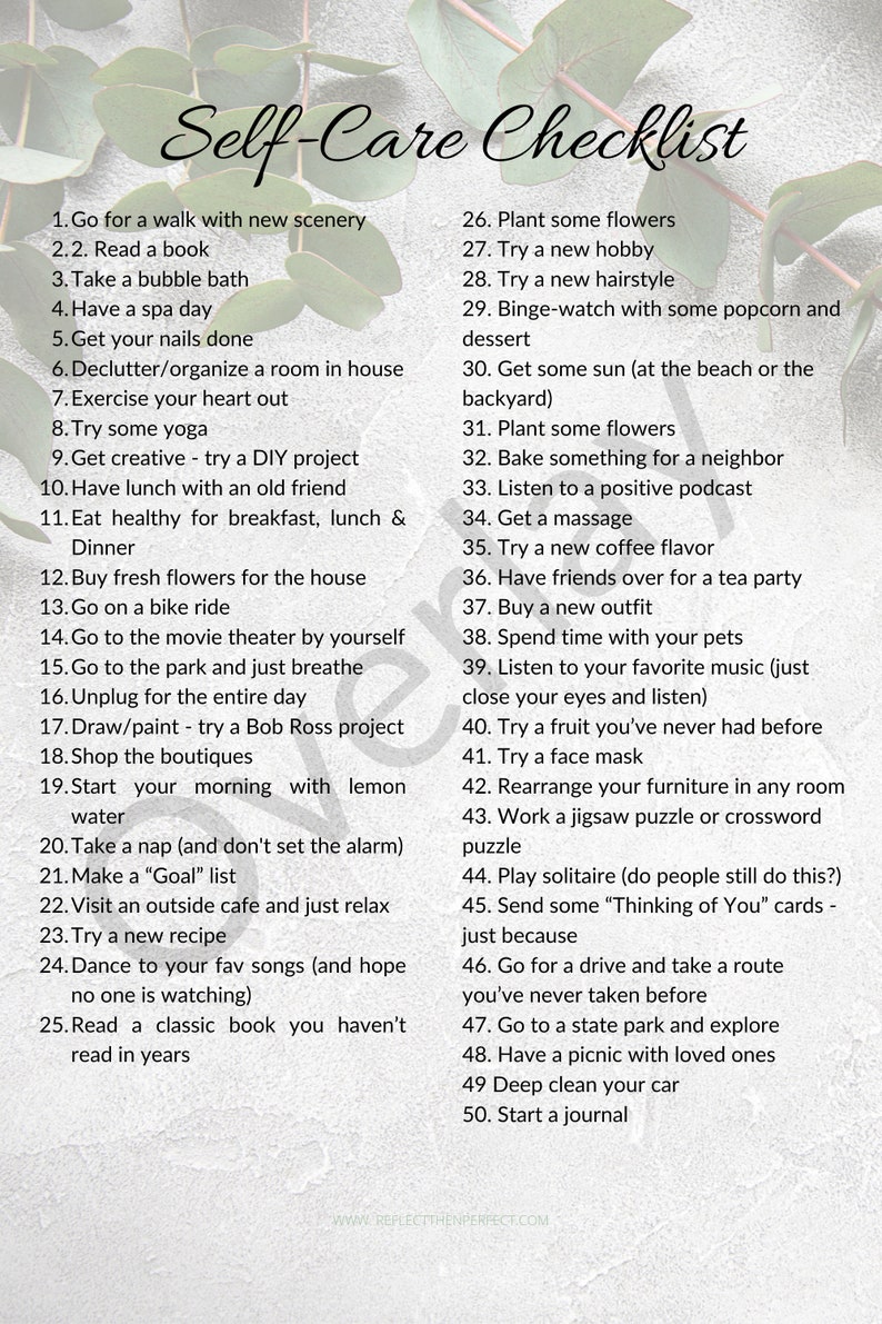 Self-care Checklist Instant Download PDF Printable Template - Etsy
