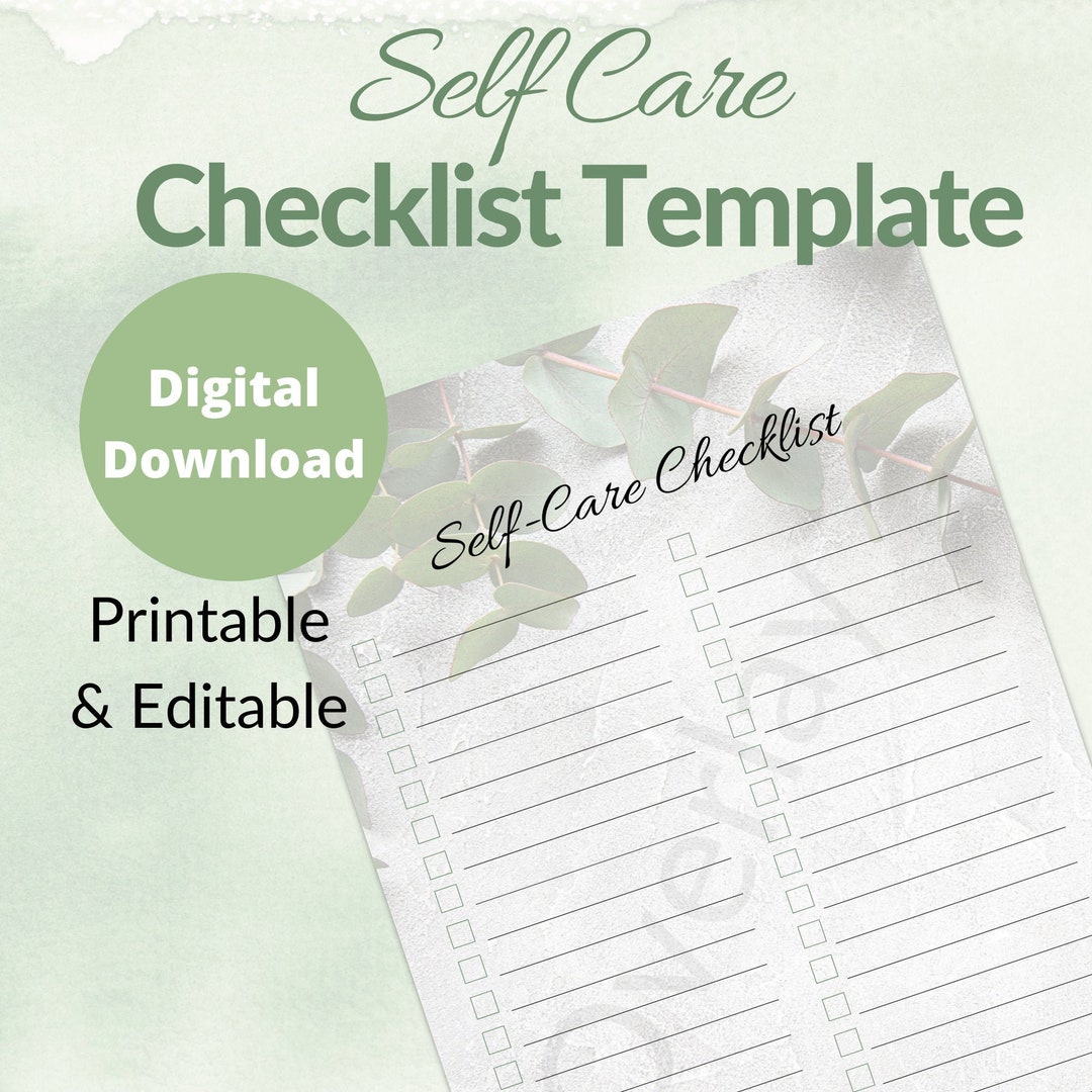 Self-care Checklist Instant Download PDF Printable Template - Etsy